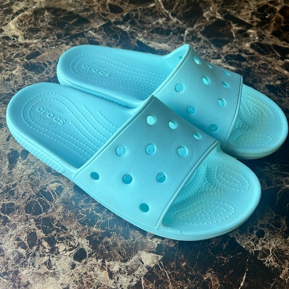 CROCS | Shoes | Crocs Iconic Comfort Slides Teal Size W9 M7 | Poshmark